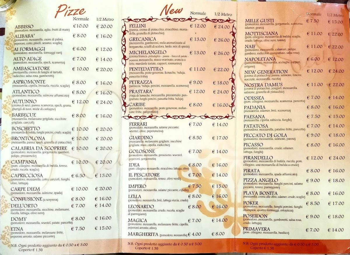 Carta del restaurante Naif, Saline Joniche, Via Nazionale