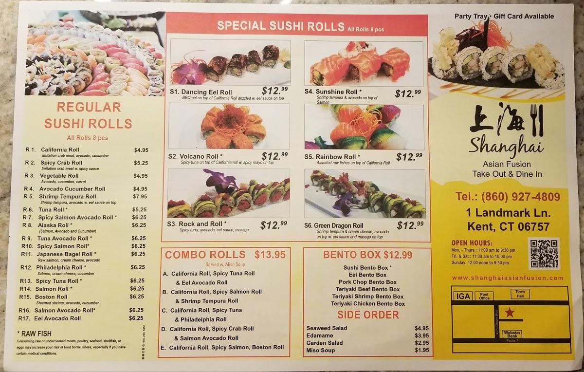 Menu at Shanghai Chinese Restaurant, Kent