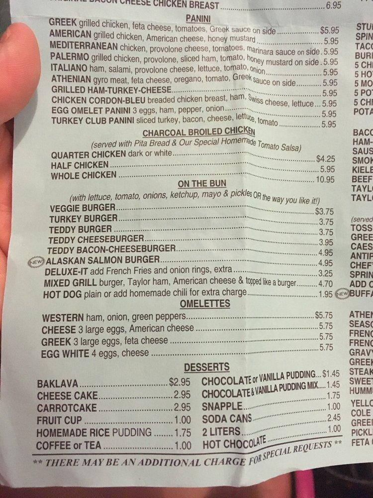 Menu at Teddy’s Place restaurant, Bayonne
