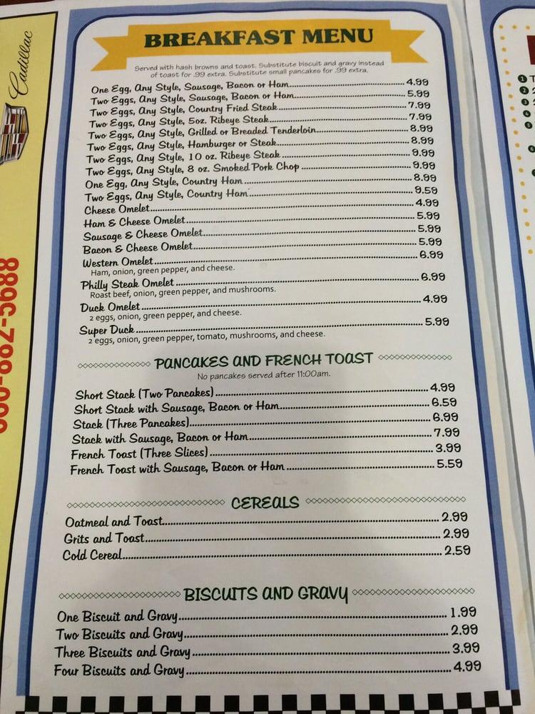 Menu at The 87 Diner restaurant, Boonville