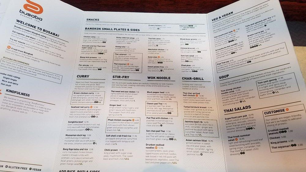 Menu at Busaba Hoxton Square restaurant, London, 319 Old St
