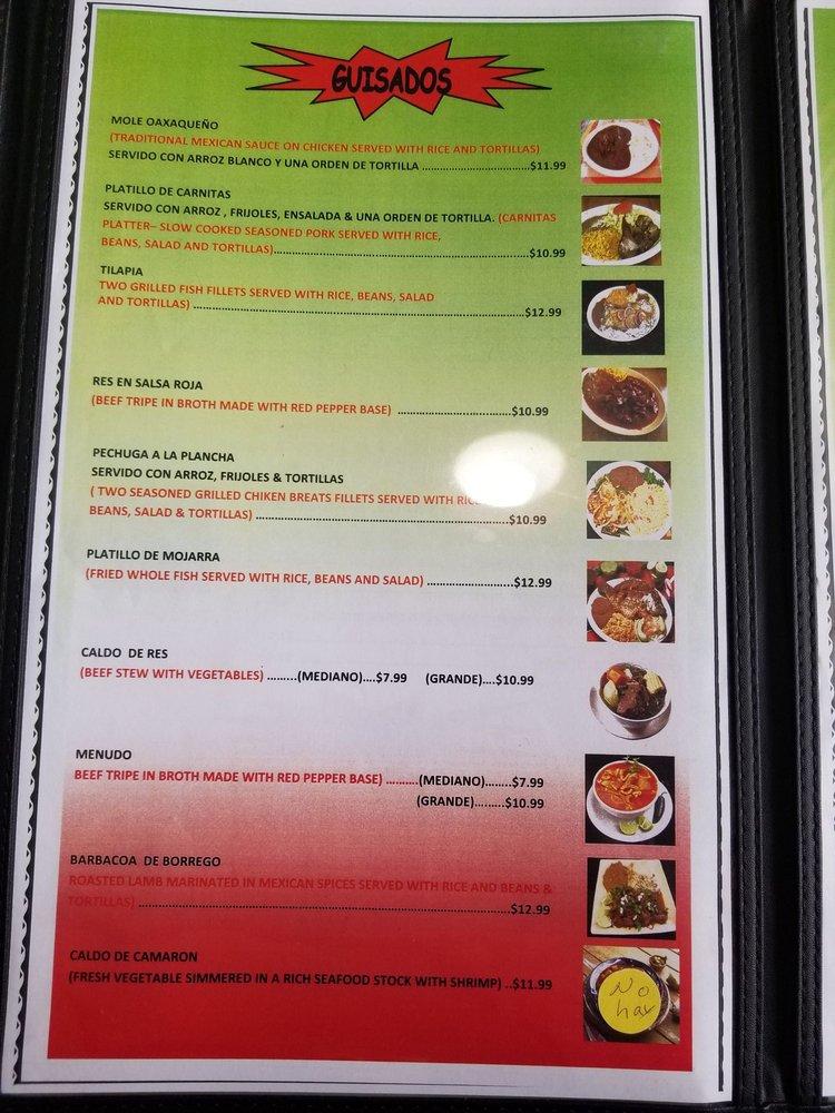 Menu at Julia's Taqueria restaurant, Laurel