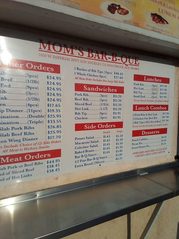 Menu at Mom's Bar-B-Q, Los Angeles