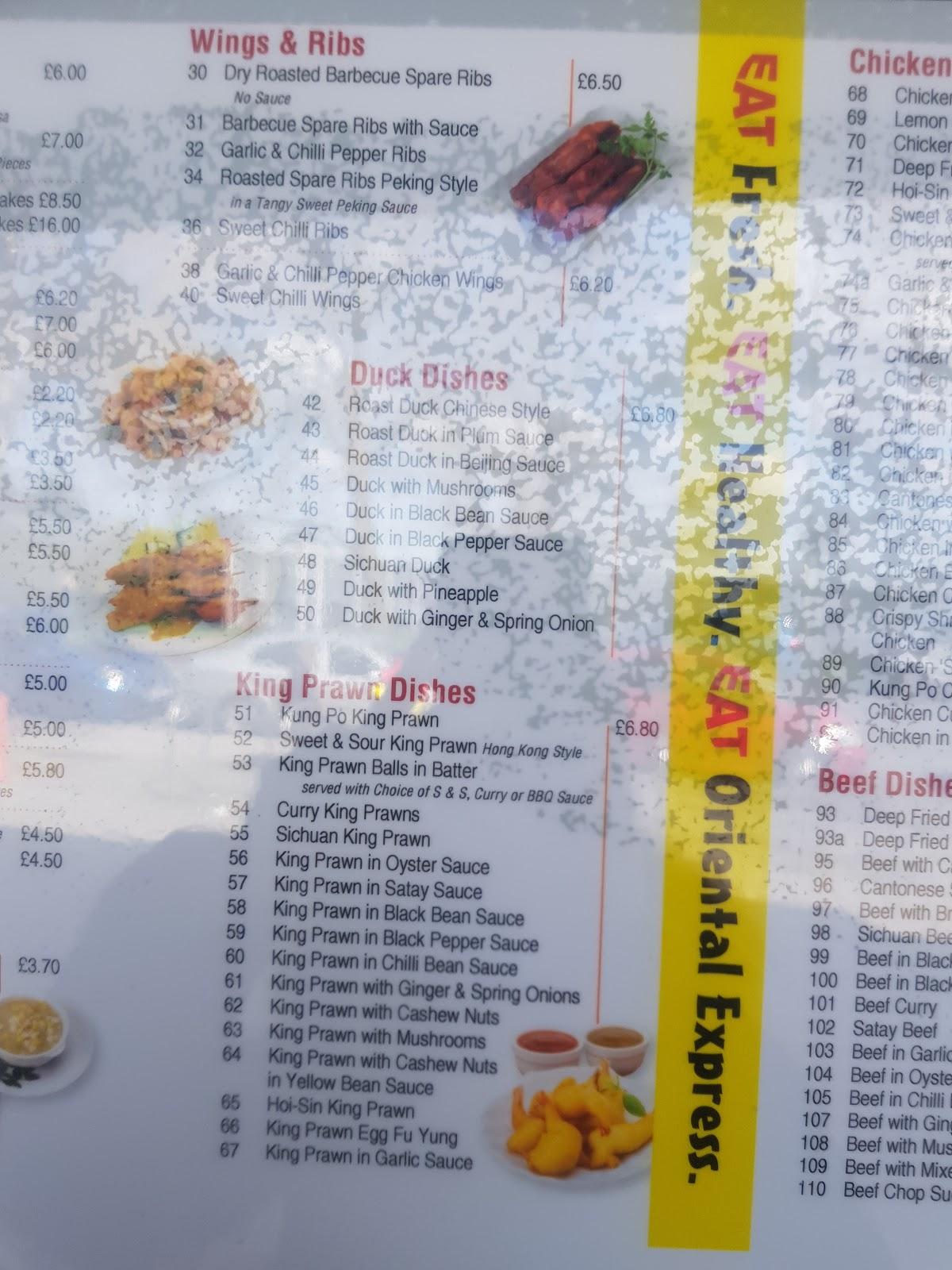 Menu at Oriental Express fast food, Oxford
