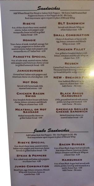 Menu at Parkette Family Restaurant, Clarksburg, E Pike St