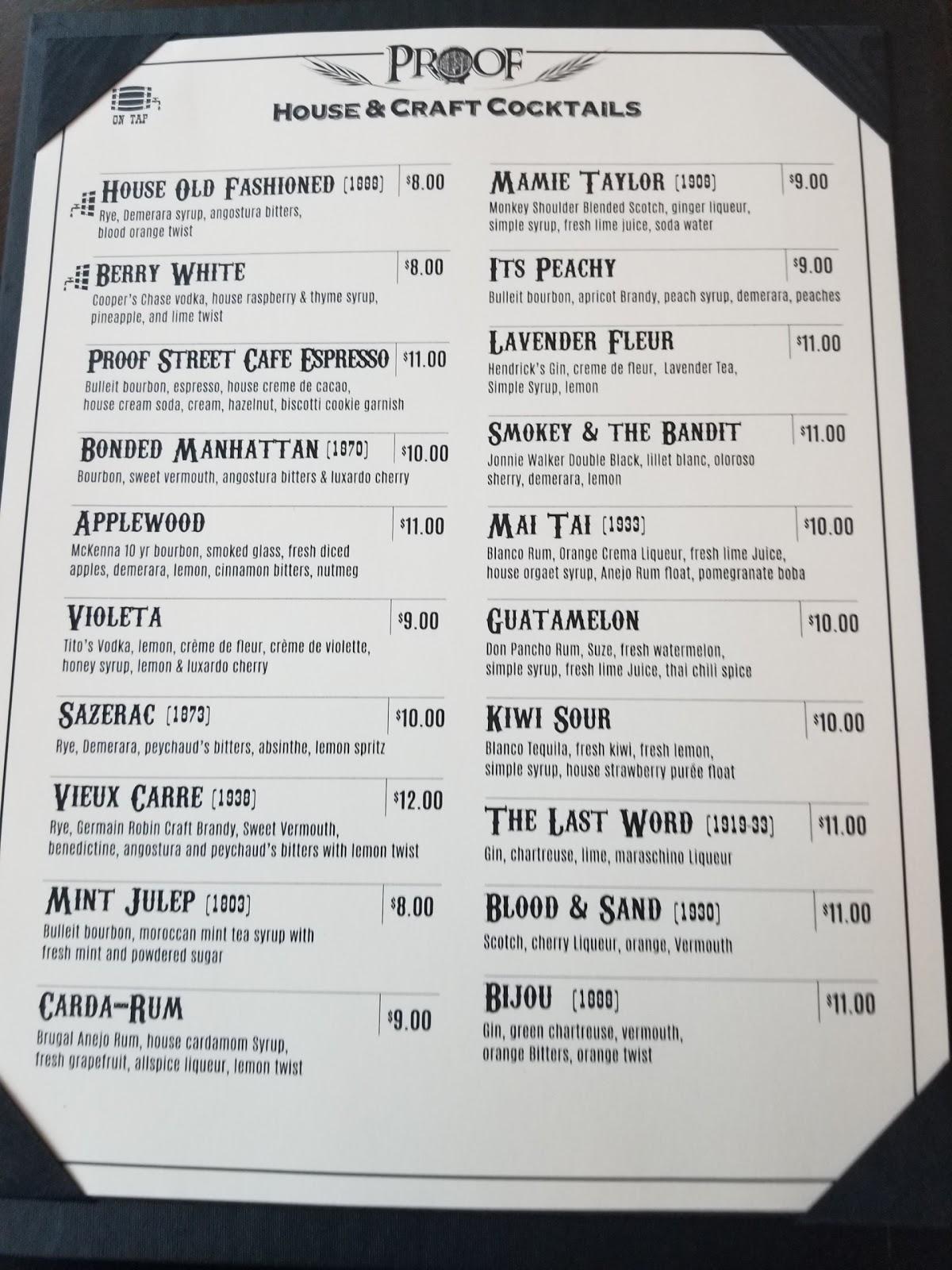 Menu at Proof pub & bar, Omaha, 120 S 31st Ave #5105