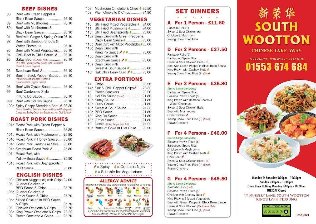 Menu at South Wootton Takeaway fast food, King's Lynn
