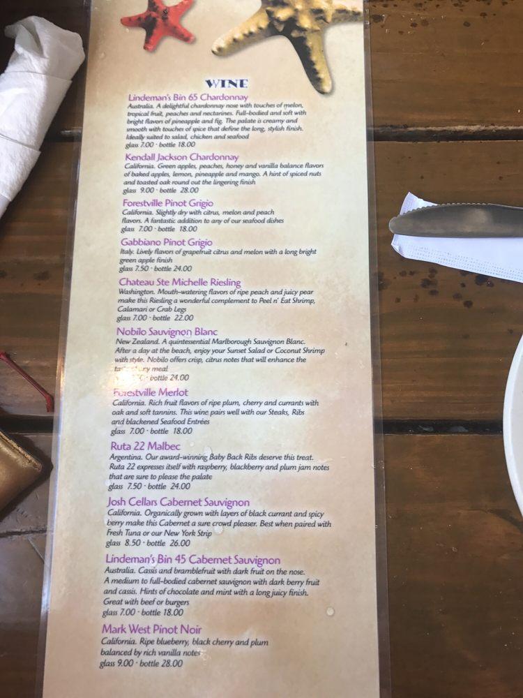 Menu at Sunset Grille pub & bar, St. Augustine, 421 A1A Beach Blvd