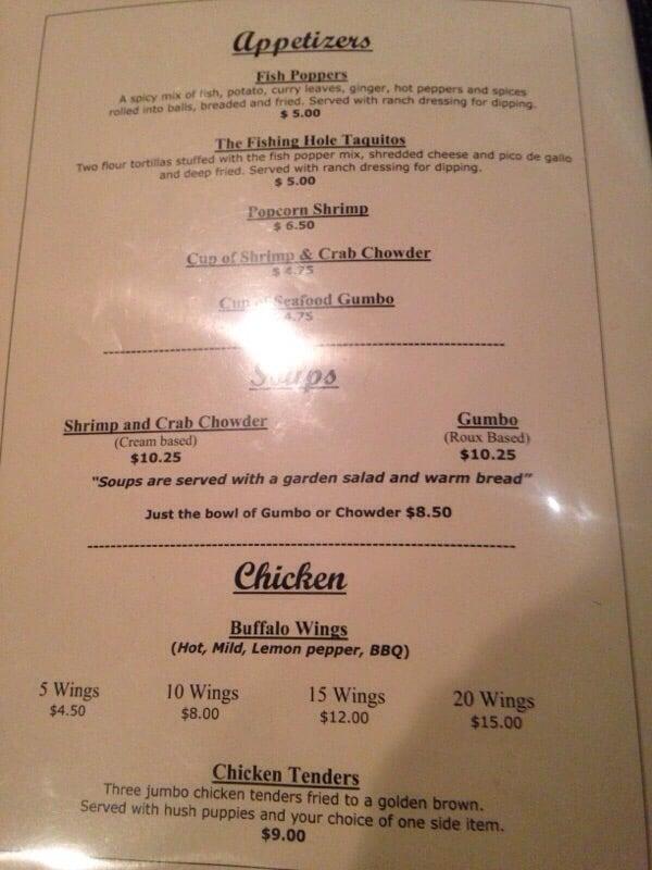 Menu at The Fishing Hole Pensacola Restaurant, Pensacola