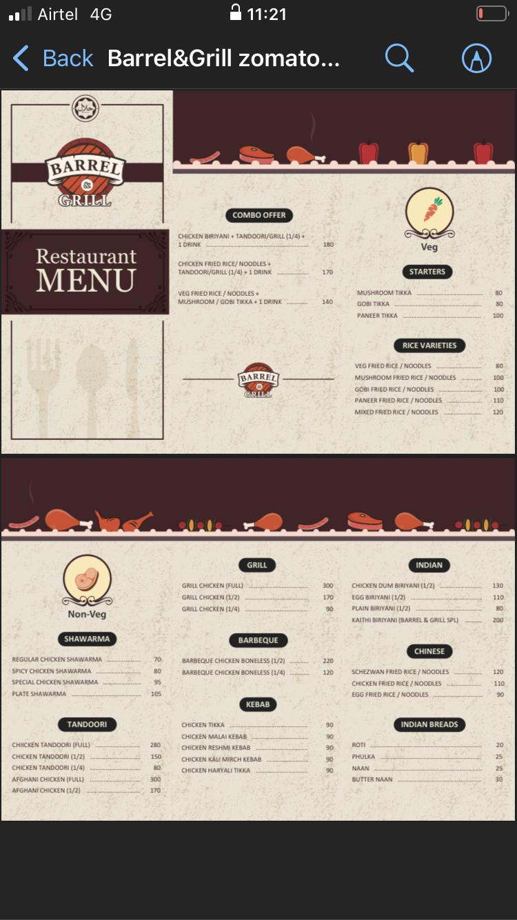 Menu at Barrel & Grill, Nagercoil