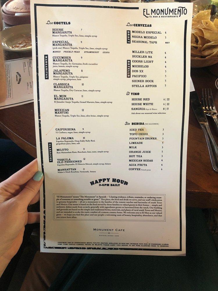 Menu at El Monumento pub & bar, Georgetown
