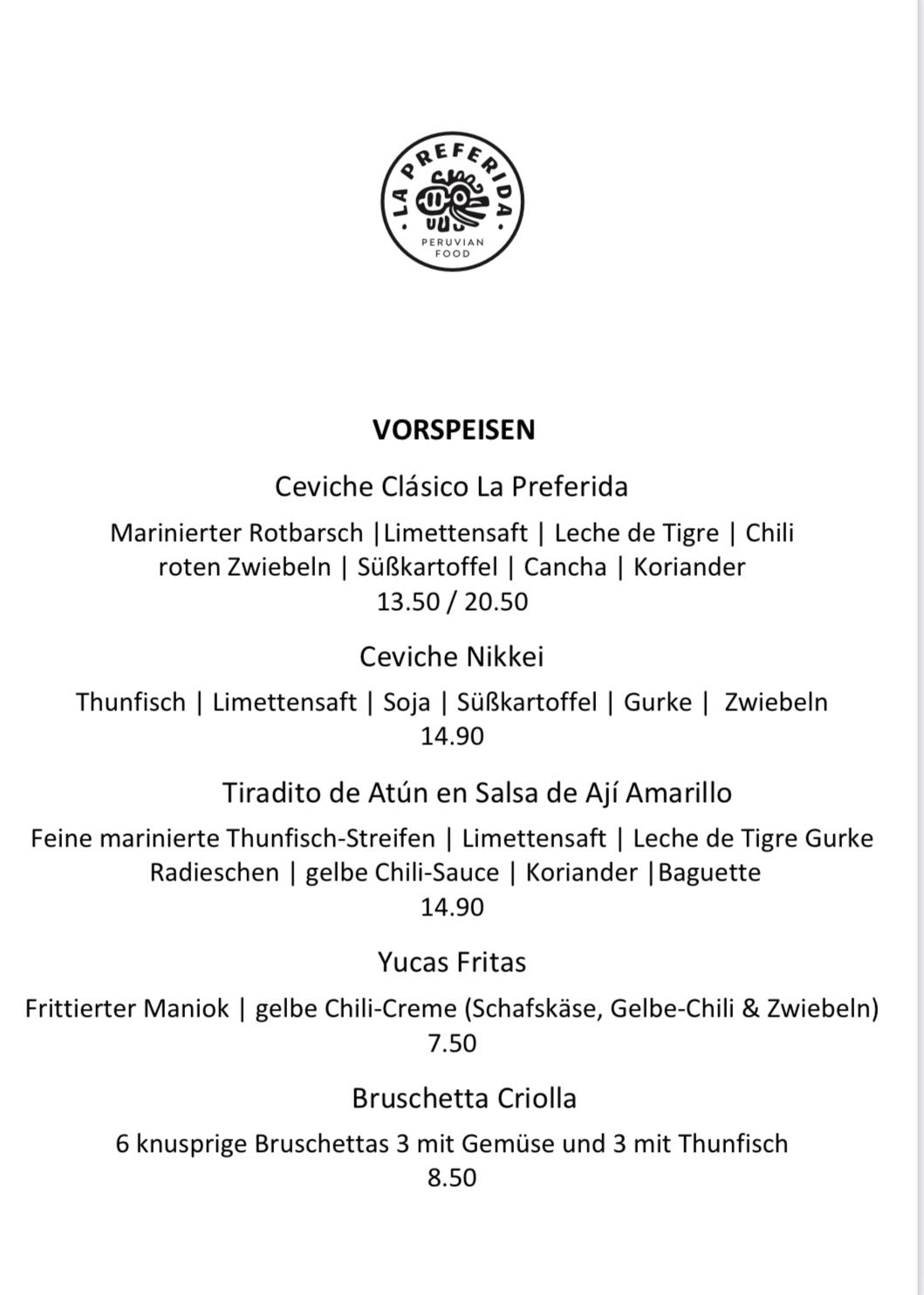 Speisekarte von La Preferida pub & Bar, Frankfurt am Main