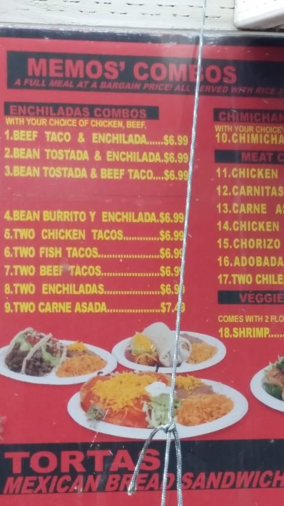 Menu at Memo's Mexican Restaurant, Everett