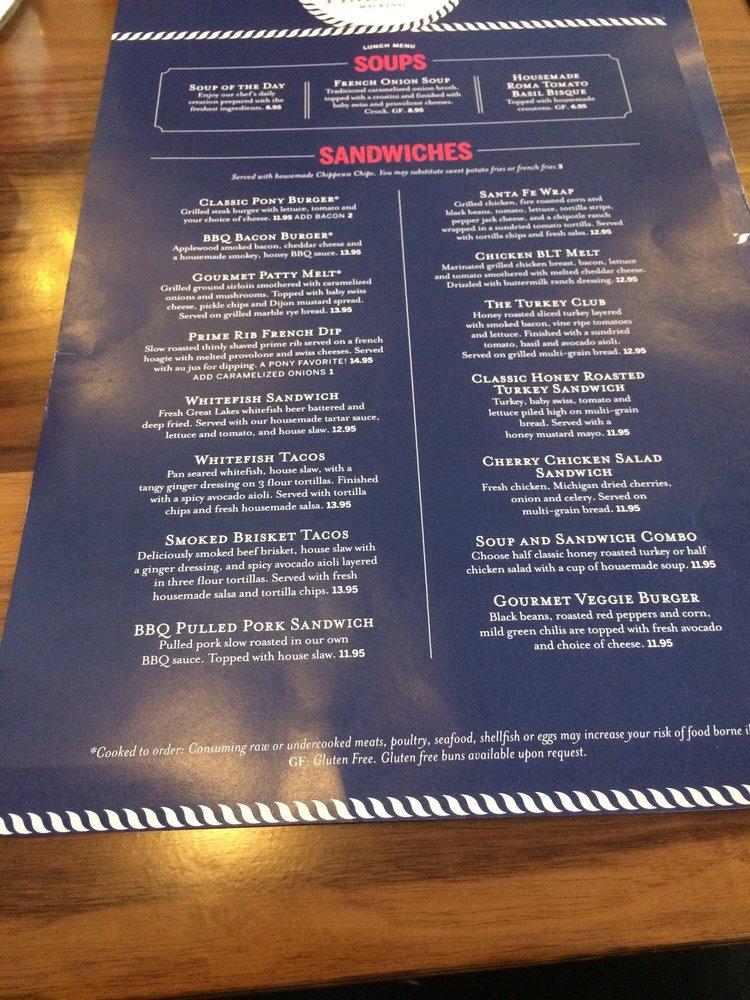 Menu at Pink Pony pub & bar, Mackinac Island