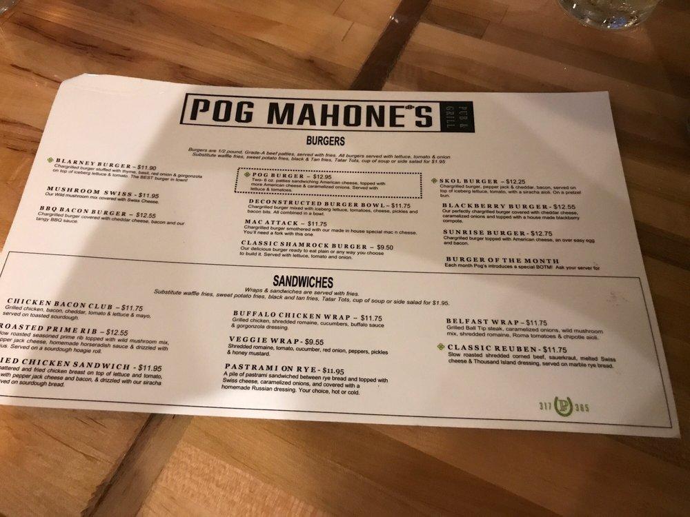 Menu at Pog Mahone's Pub & Grill, Minneapolis, 903 S Washington Ave