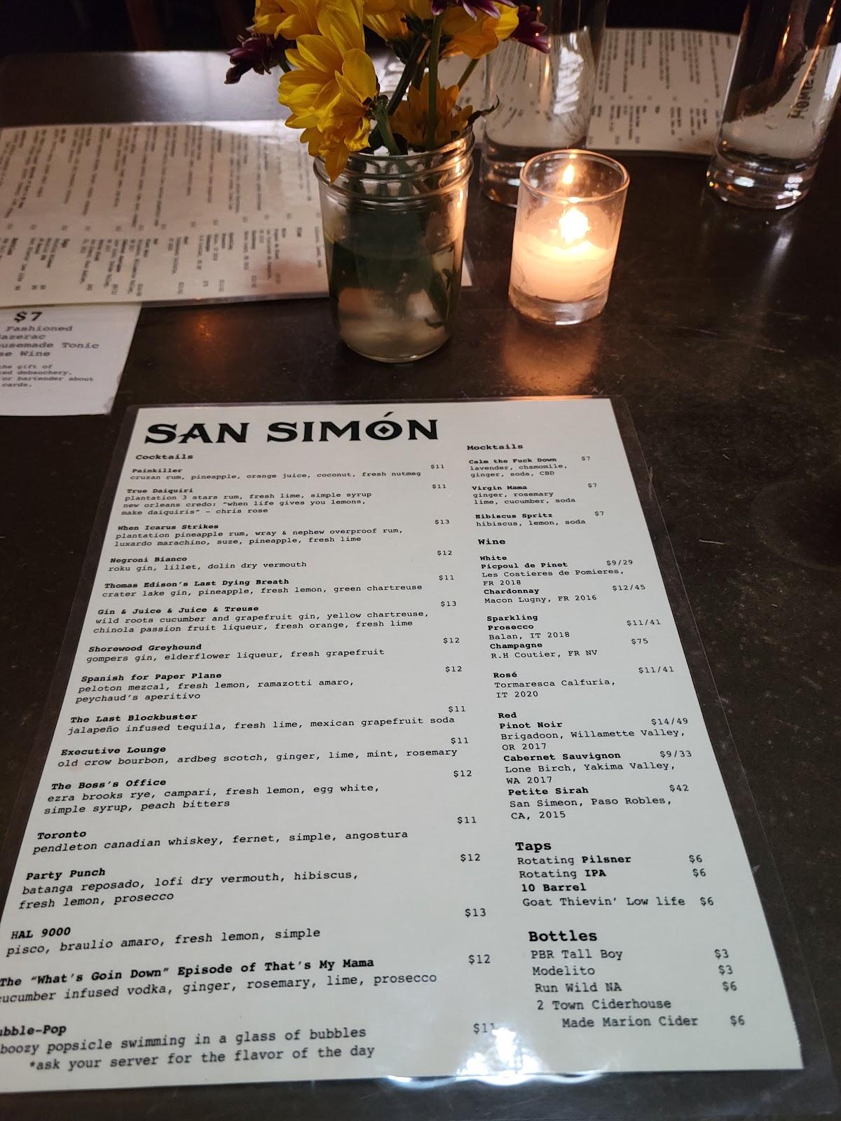 Menu at San Simón pub & bar, Bend