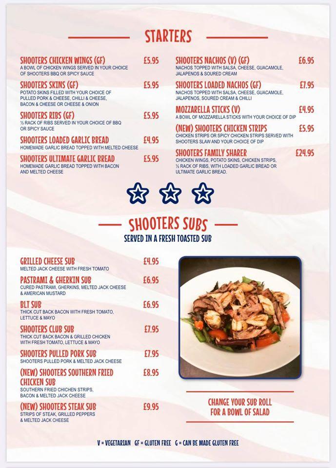 Menu at Shooters American Diner restaurant, March