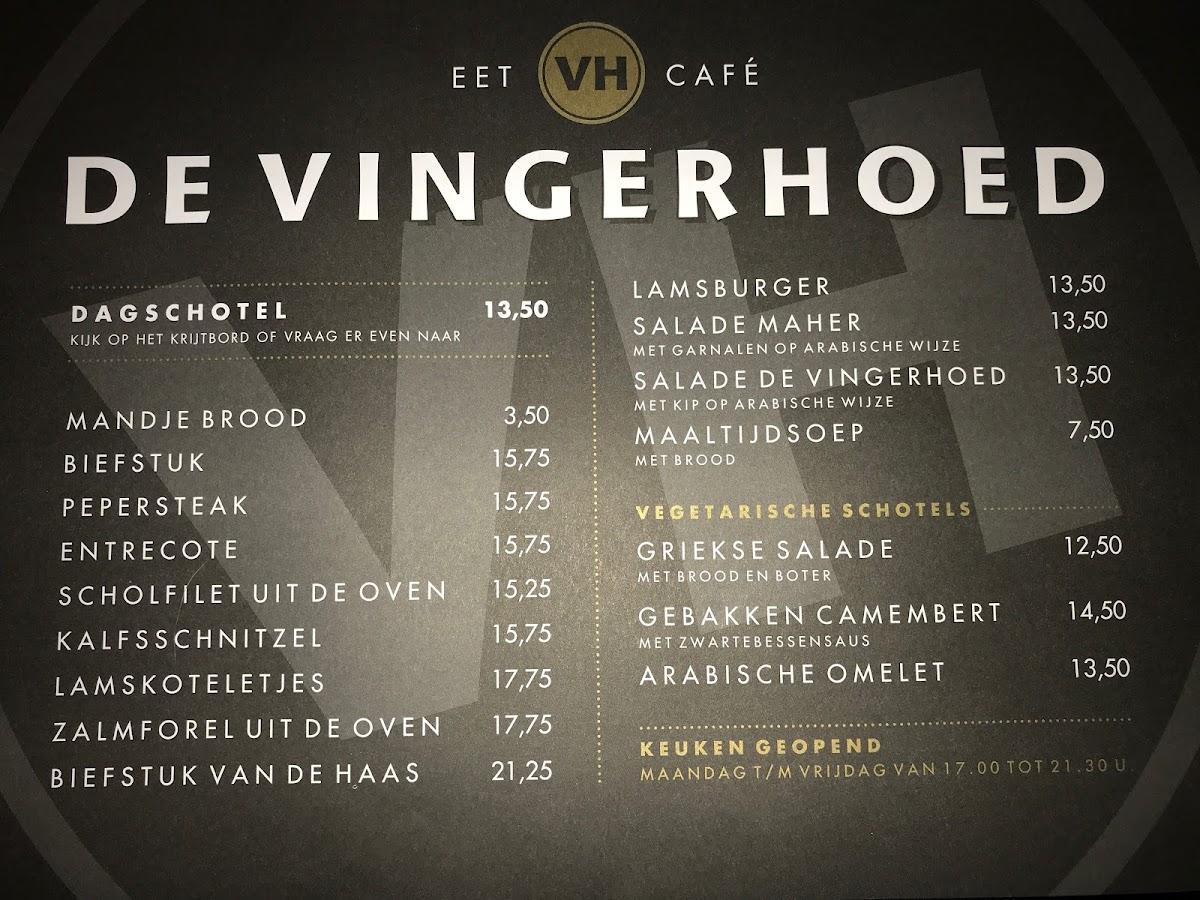 Menu at Eetcafé De Vingerhoed, Utrecht