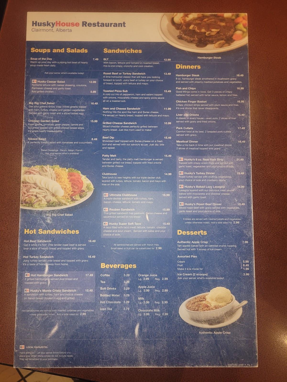Menu at Husky Restaurant and VLT Lounge, Clairmont