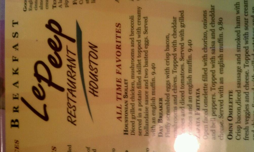 Menu at Le Peep restaurant, Houston, 11199 Westheimer Rd