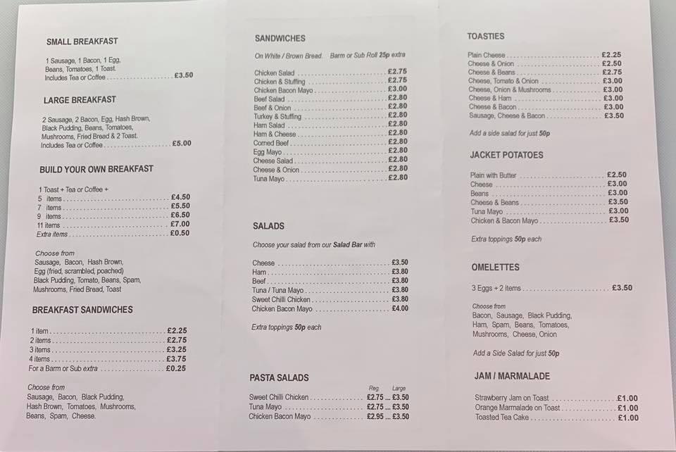 Menu at The Welcome Back Cafe, Warrington
