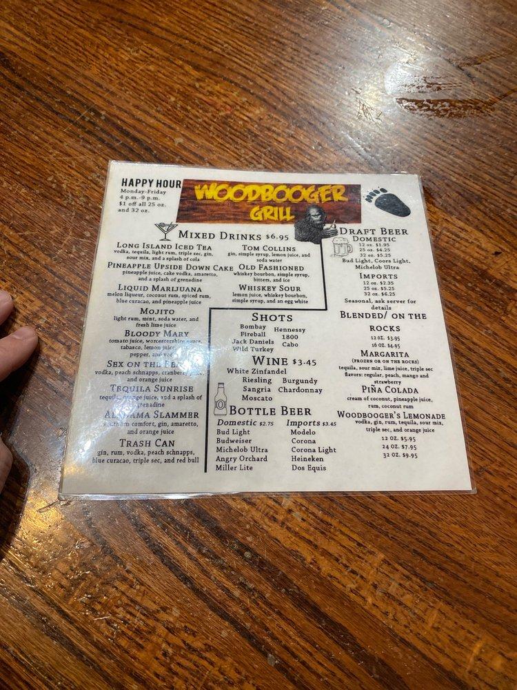 Menu at The Wood Booger Grill restaurant, Norton