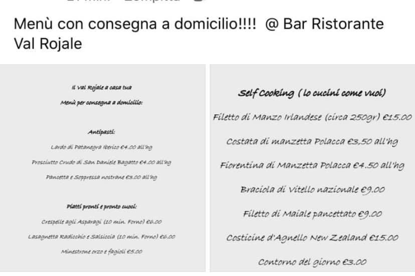 Menu at Ristorante Val Rojale, Reana del Rojale