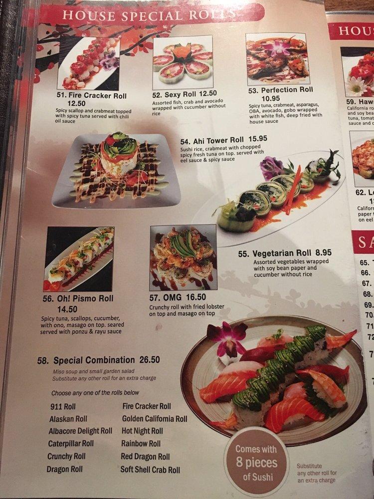 Menu at Yanagi Sushi & Grill restaurant, Pismo Beach