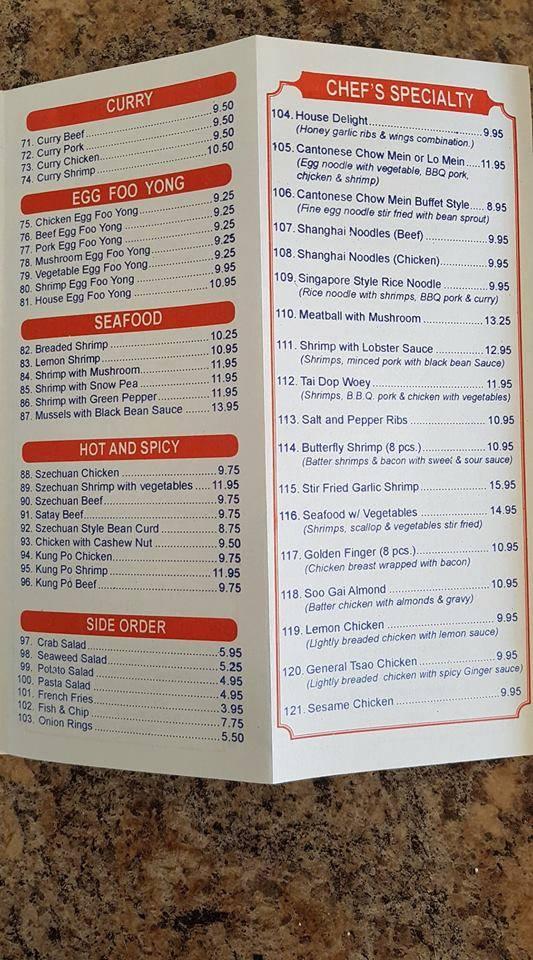 Menu at Colborne Chinese Buffet restaurant, Orillia