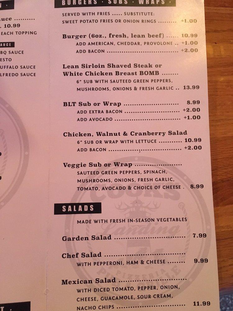 Menu at Cook's Landing Pizzeria & Pub, Edgecomb