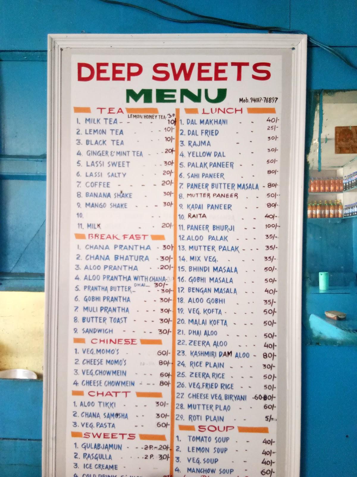 Menu at Deep Sweets, Keylong