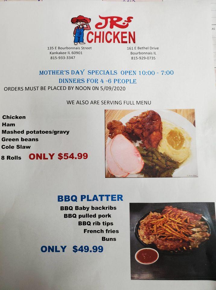 Menu at JR’S CHICKEN restaurant, Kankakee, 135 E Bourbonnais St