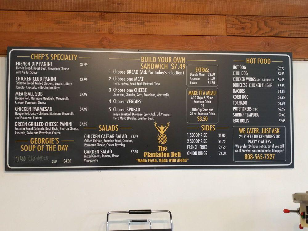 Menu at The Plantation Deli cafe, Lanai City