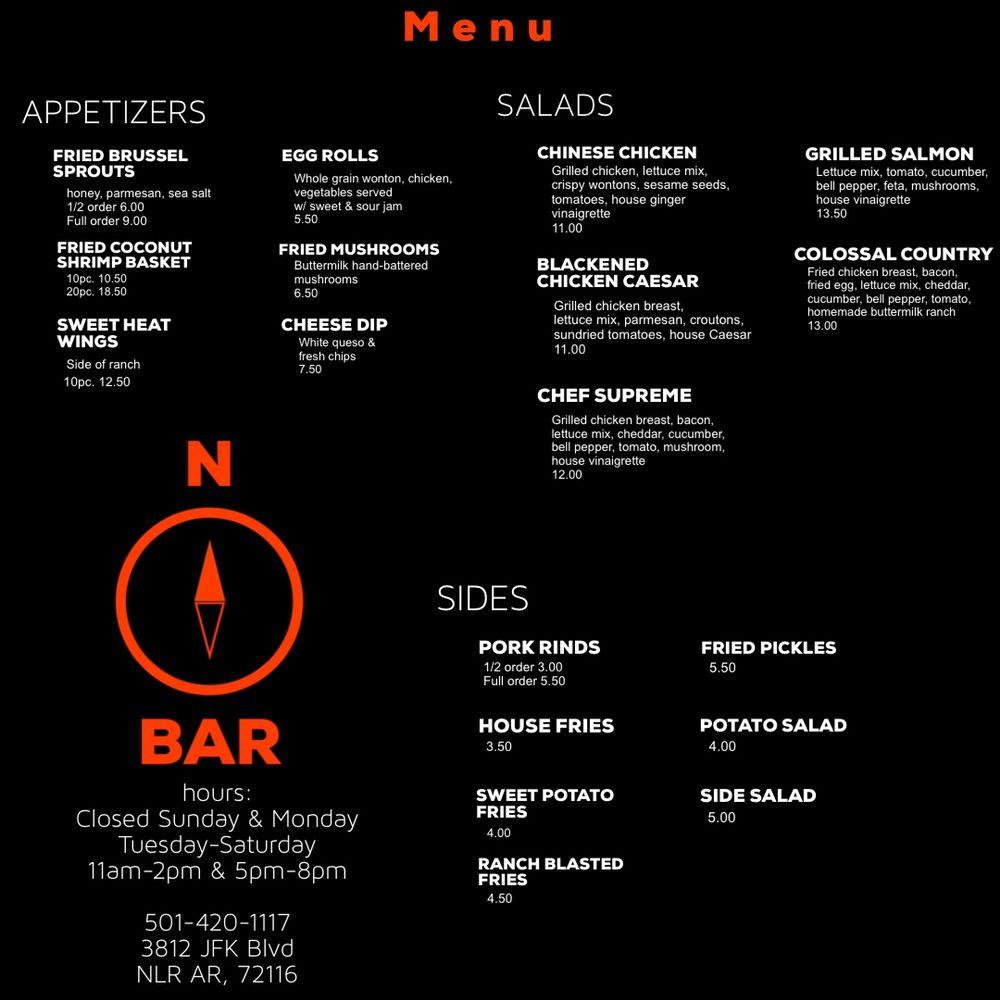Menu at North Bar, North Little Rock, John F Kennedy Blvd