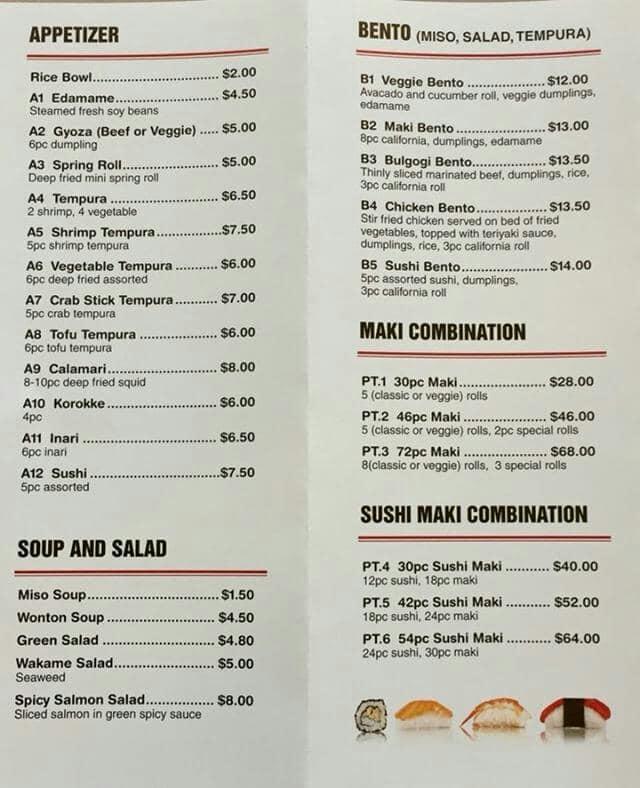 Menu at Sushi Nori restaurant, Napanee