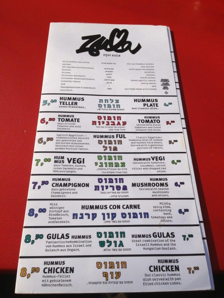 Menu at Zula Restaurant, Berlin