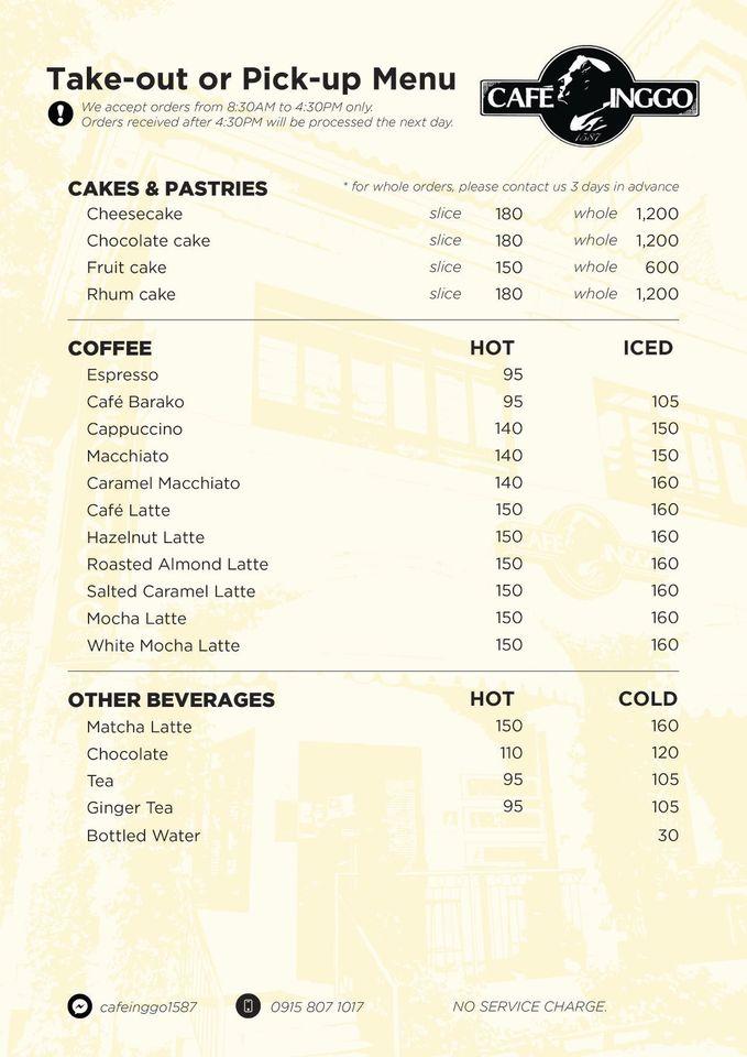 Menu at Café Inggo 1587 cafe, Quezon City