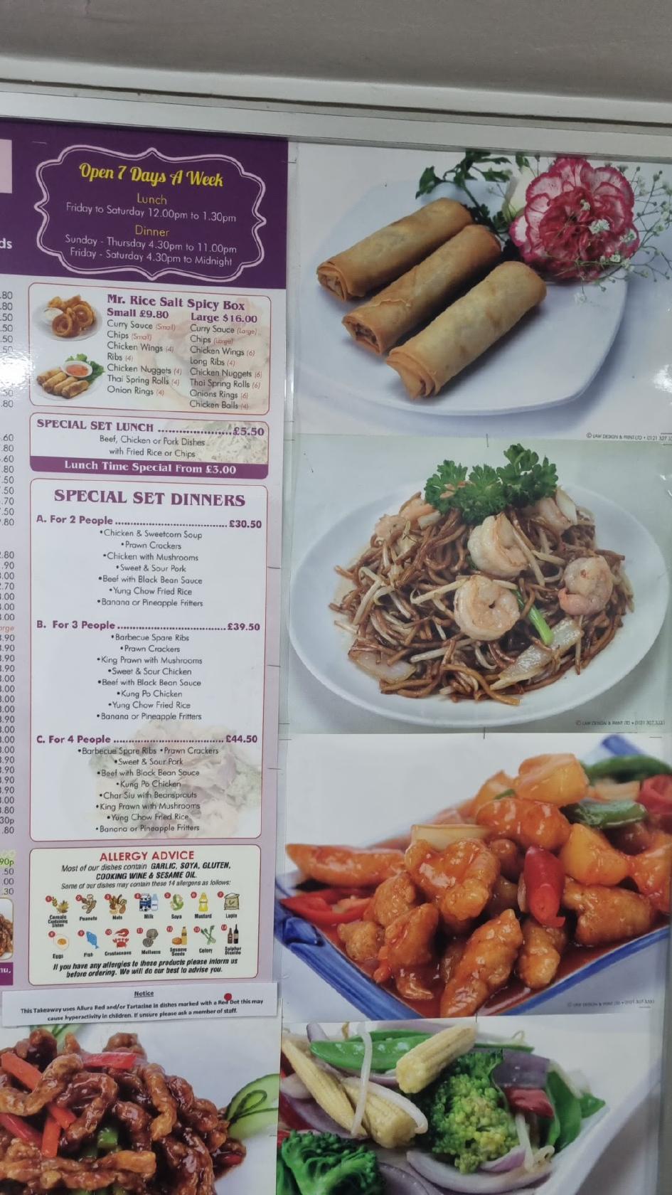 Menu at Mr Rice fast food, Inverness