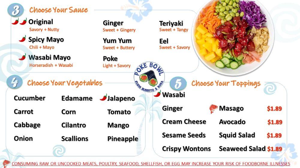 Carta del restaurante Poke Bowl Sushi Burrito & Boba, Gulf Breeze