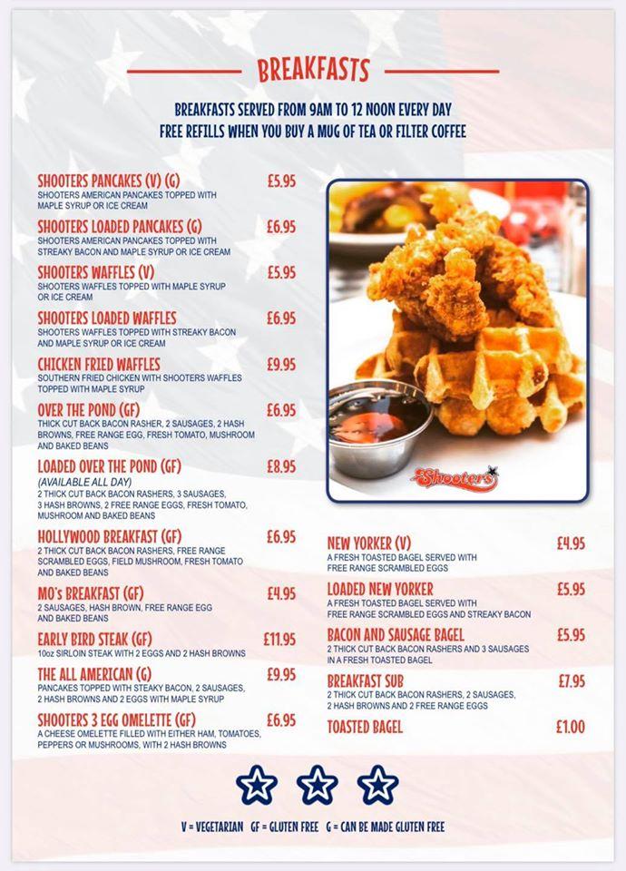 Menu at Shooters American Diner restaurant, March