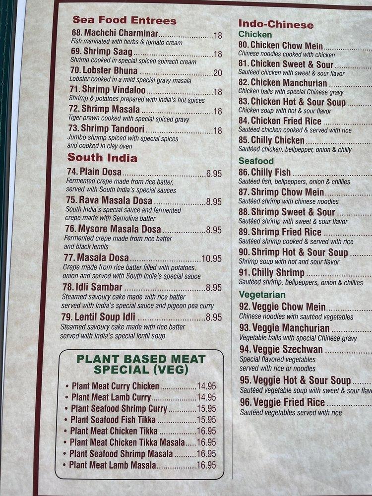 Carta del restaurante Taal Cultural Cuisine of India, Brea, 975 E Birch St