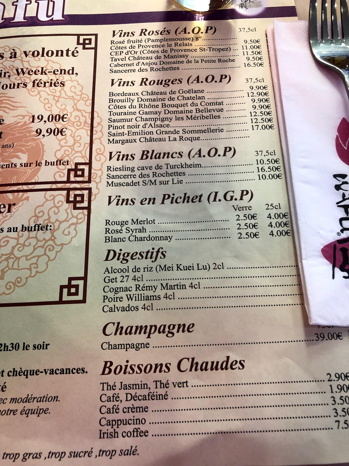 Menu au WAFU RESTAURANT, Beauvais