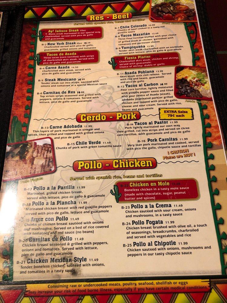 Menu at Ay Jalisco Sebastian restaurant, Sebastian, US-1
