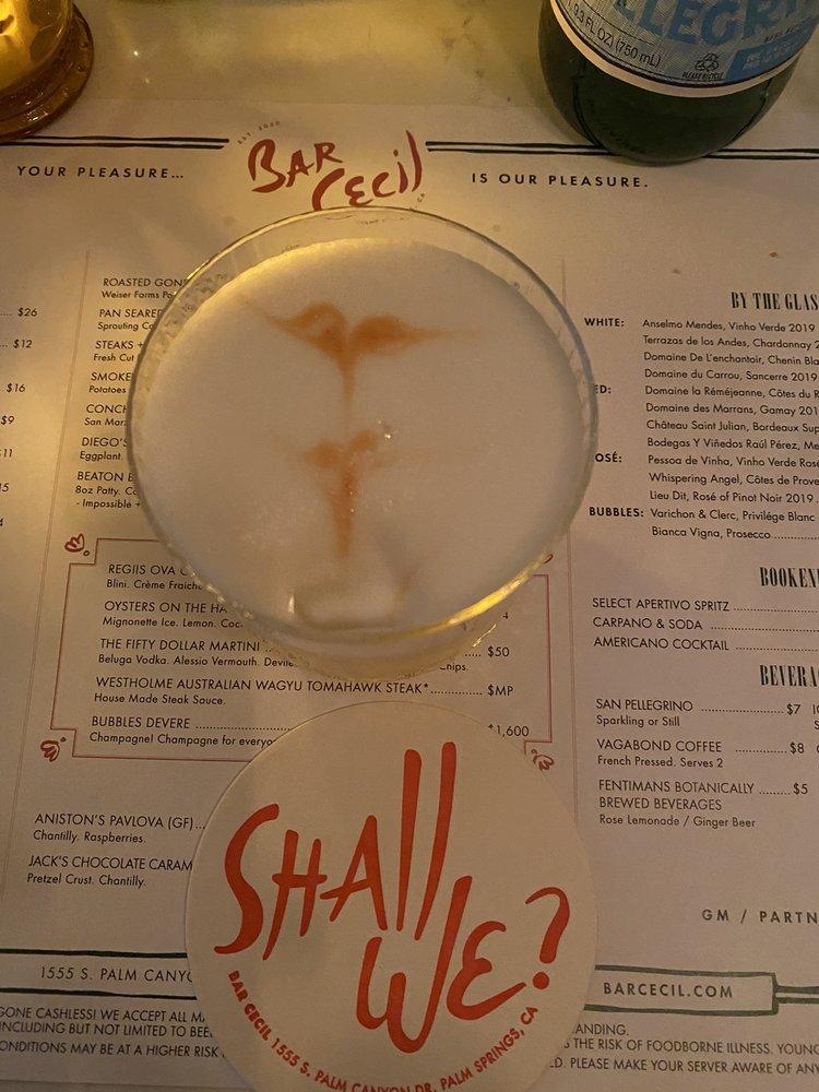 Menu at Bar Cecil, Palm Springs