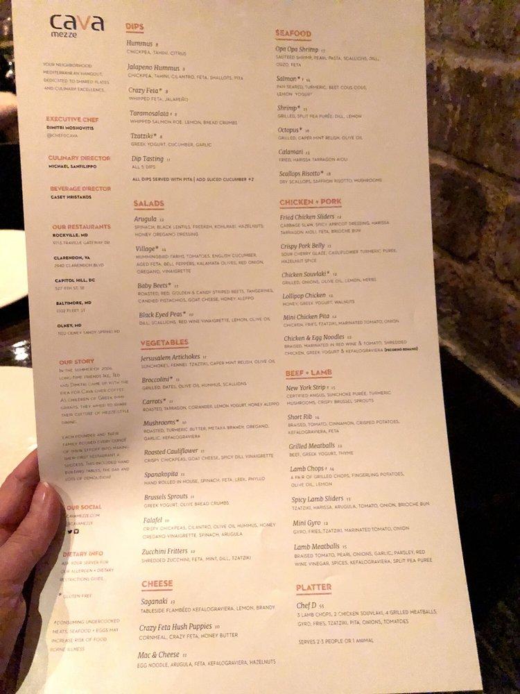 Menu at Cava Mezze Rockville pub & bar, Rockville