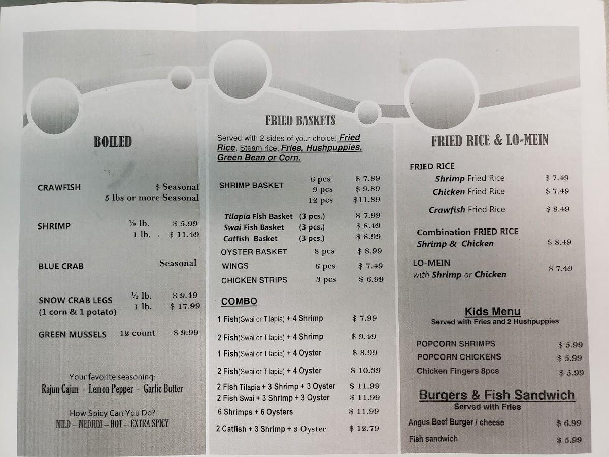 Menu at Danny's Crawfish & Seafood restaurant, Missouri City