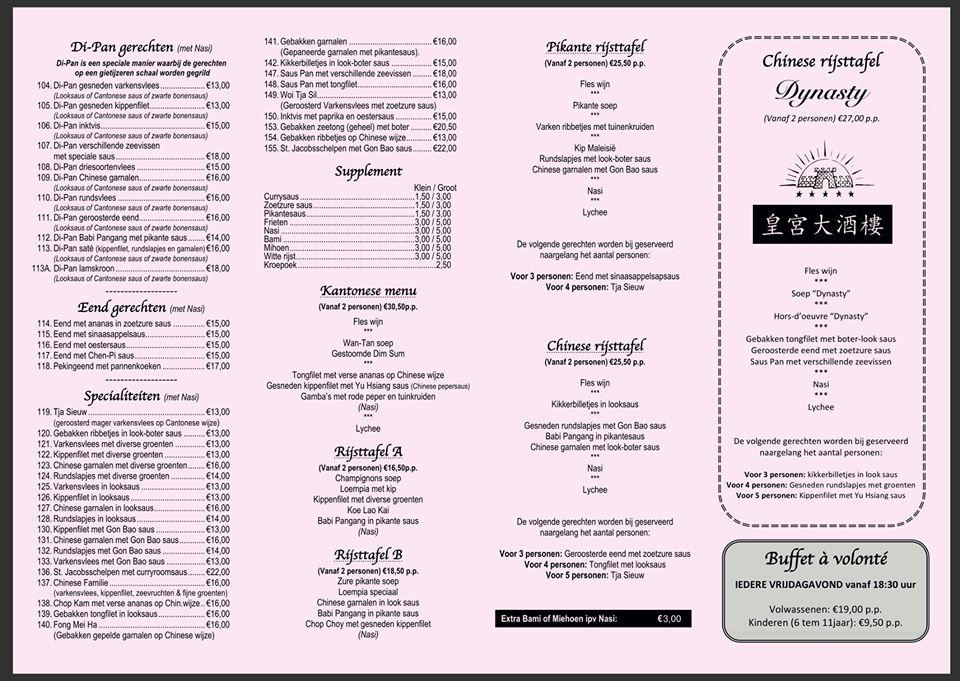 Menu at Dynasty Restaurant, Temse