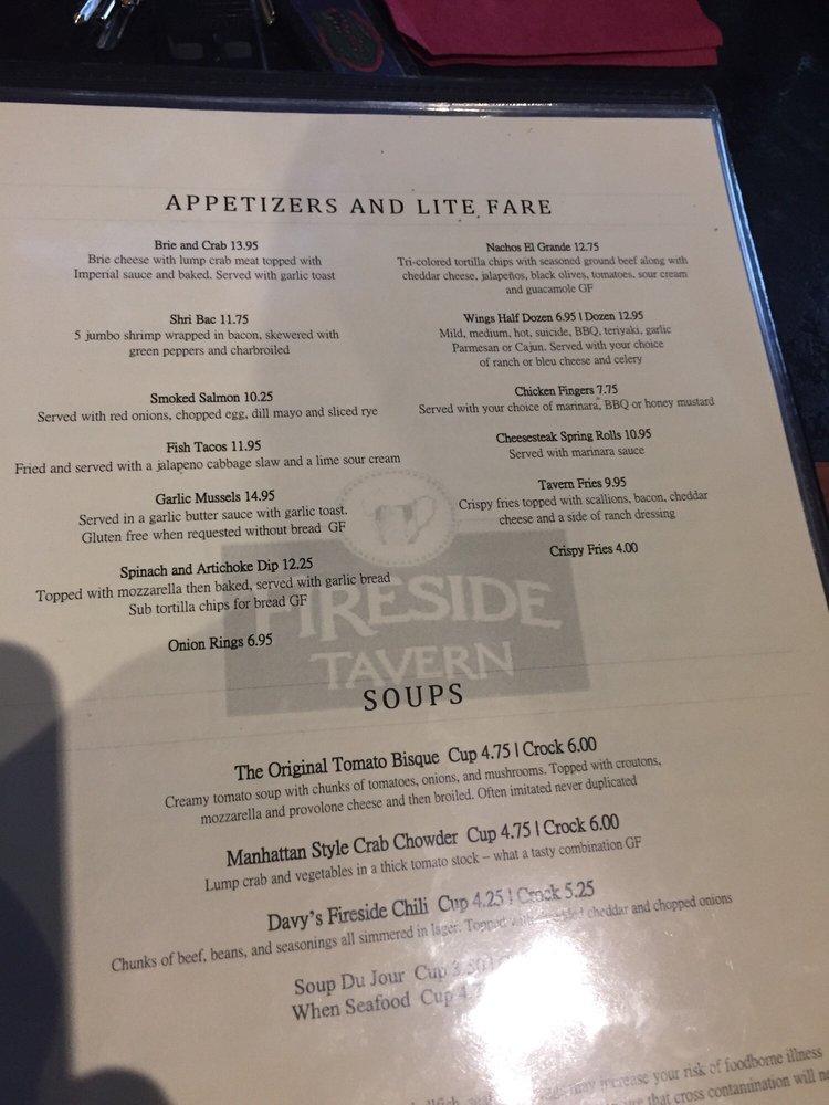 Menu at Fireside Tavern pub & bar, Strasburg, Historic Dr