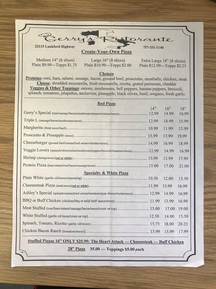 Menu at Froggy’s pizzeria, Cape Charles