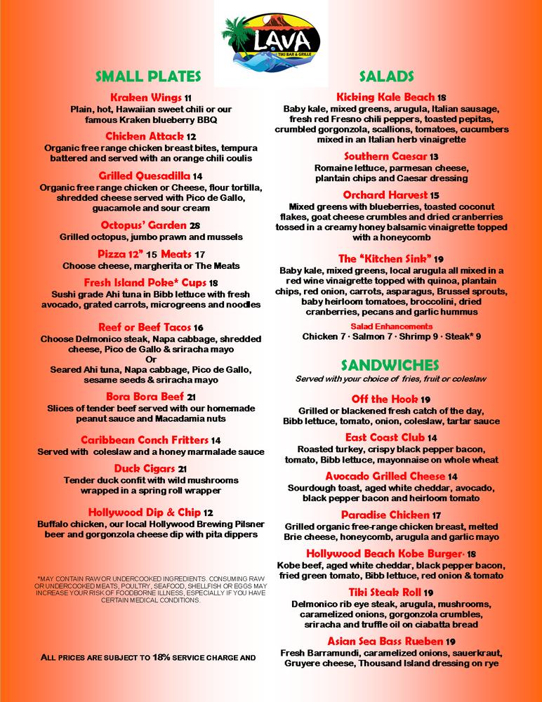 Menu at Lava Tiki Bar & Grill, Hollywood